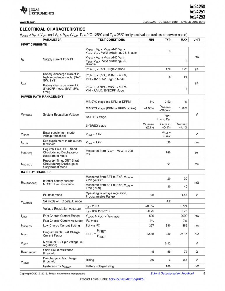 BQ24251 technical document page 5