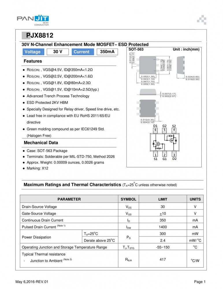 PJX8812 datasheet page 1