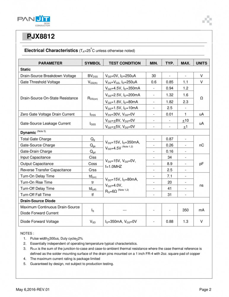 PJX8812 datasheet page 2