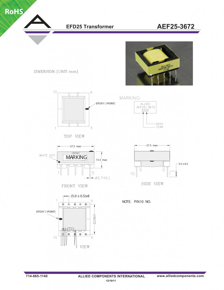 AEF25-3672 technical drawing page 1