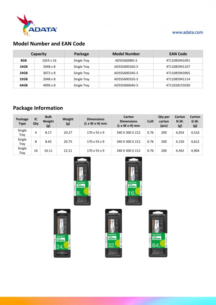 ADATA DDR5-5600 SO-DIMM product document, page 2