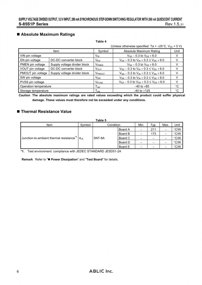 ABLIC S-85S1P technical document page 6