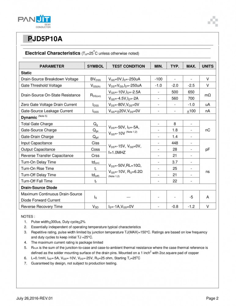 PJD5P10A datasheet page 2