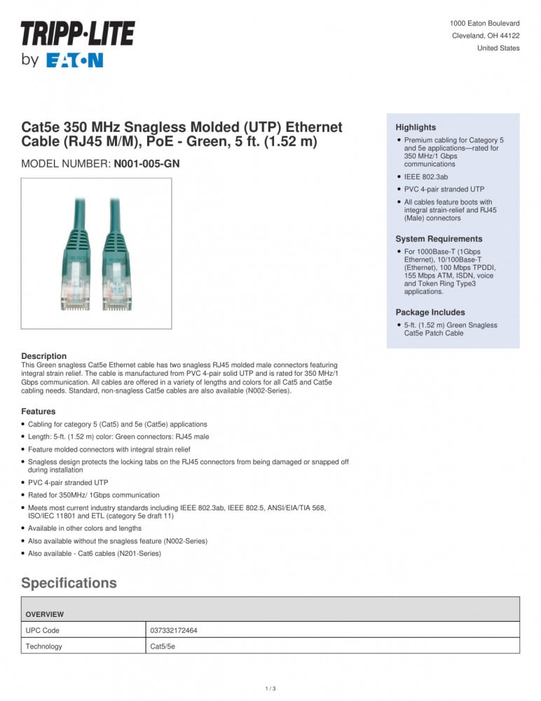 N001-005-GN technical document page 1