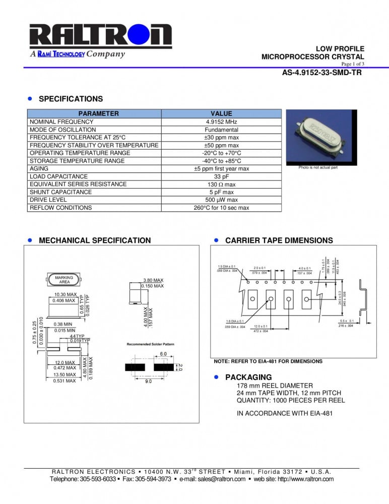 AS-4.9152-33-SMD-TR datasheet page 1