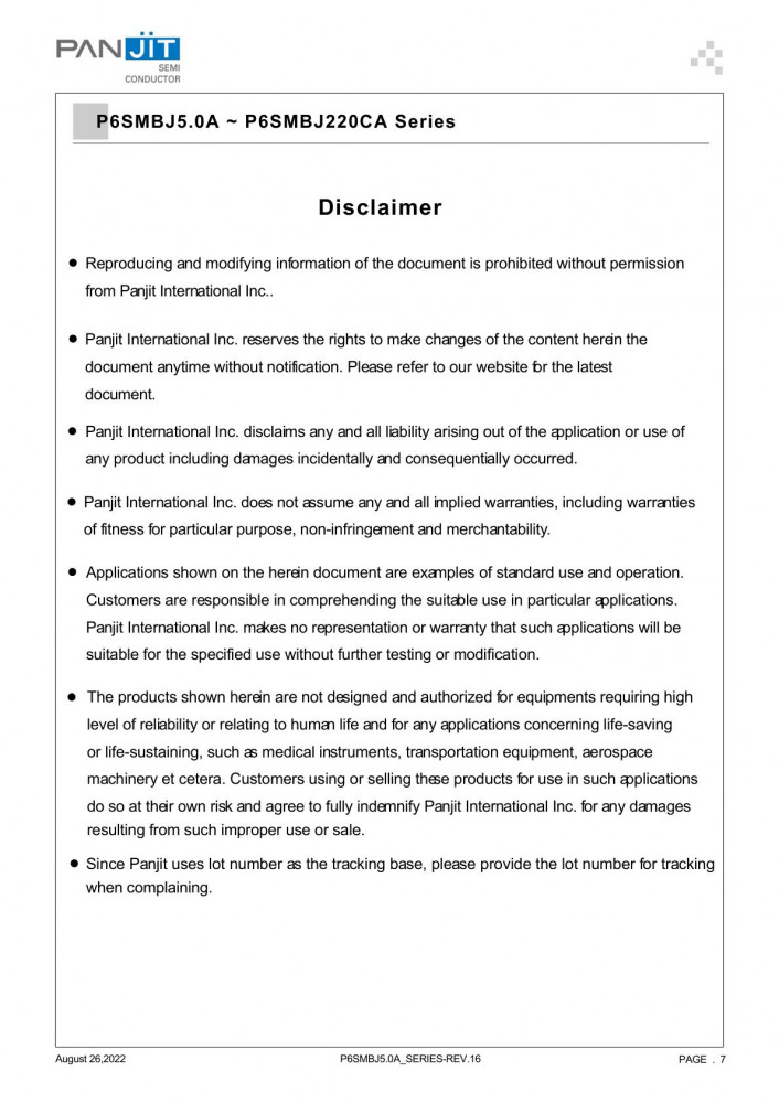 PANJIT P6SMBJ series datasheet page 6