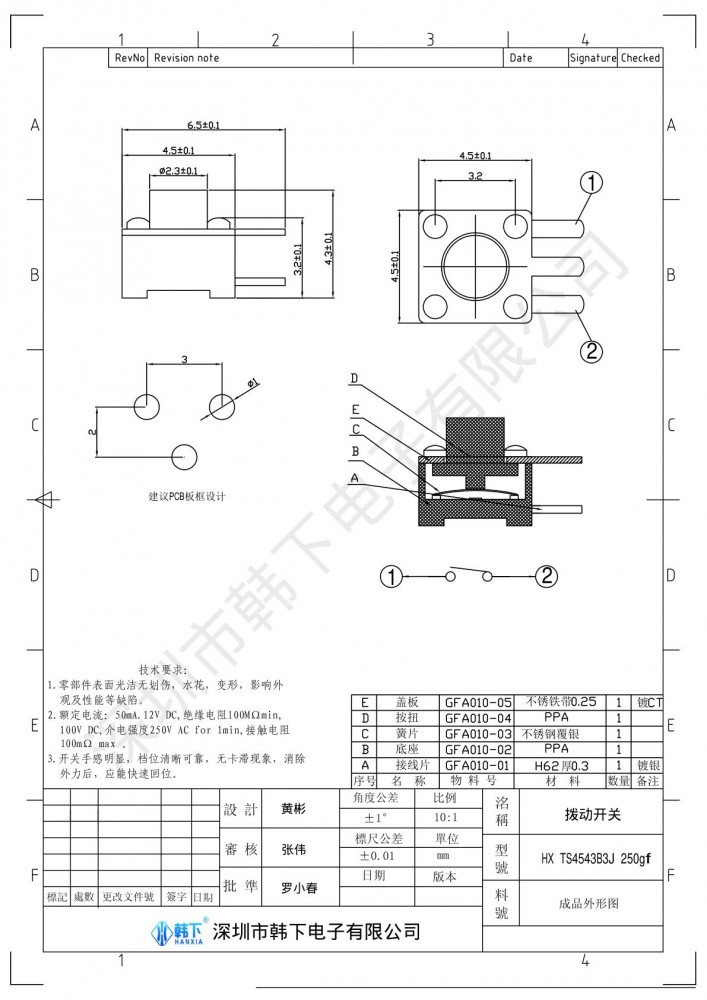 HX TS4543B3J 250gf specification page 1