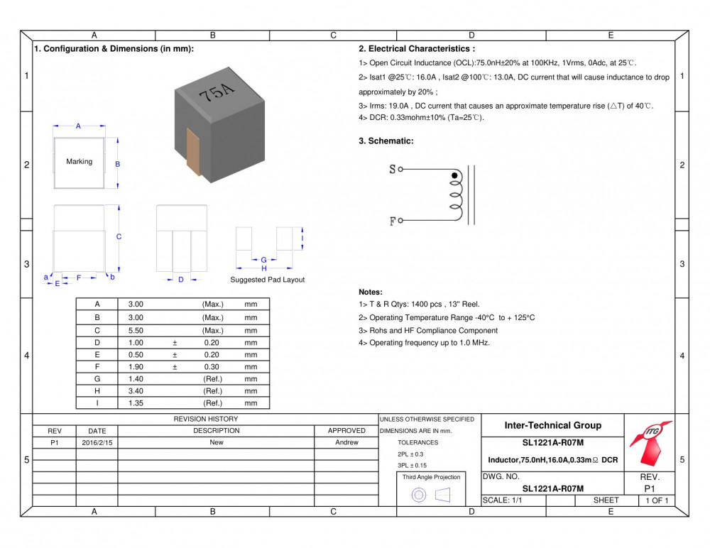 SL1221A-R07M inductor technical drawing preview