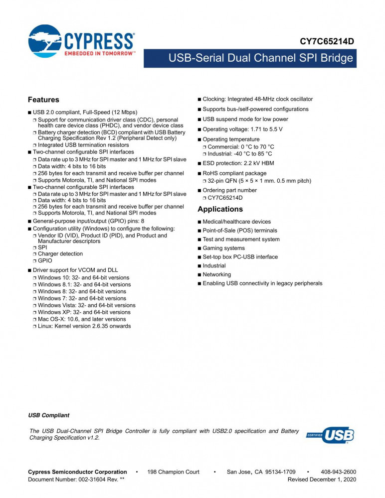 CY7C65214D document page 2