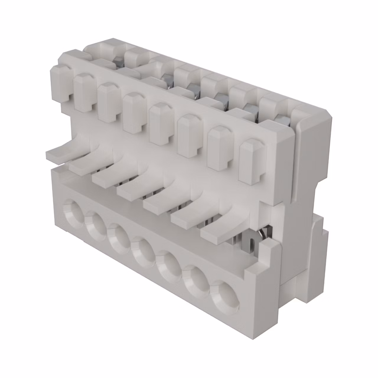 Appli-Mate RAST 2.5 IDT Housing, 2.50mm Pitch, Female, 7 Circuits, Beaded Terminal, All Position Keys, Slotted Endwalls, Polarizing Rib Between Circuits 2 & 3, Black Color Stripe for sale
