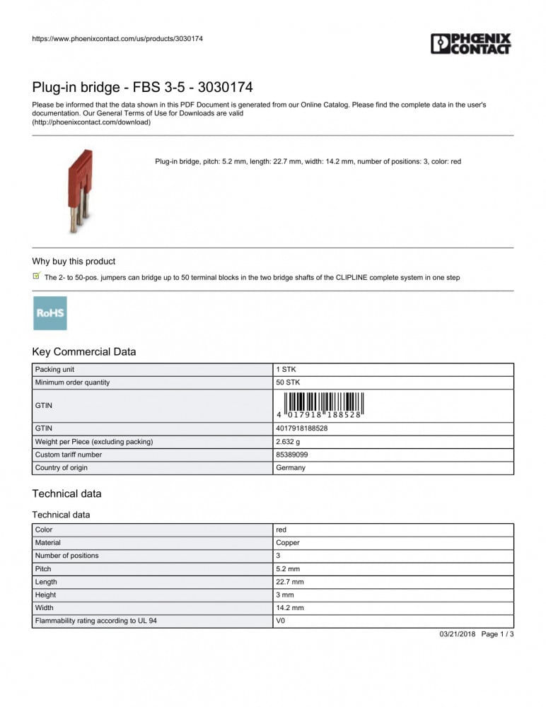 Phoenix Contact 3030174 technical document page 1