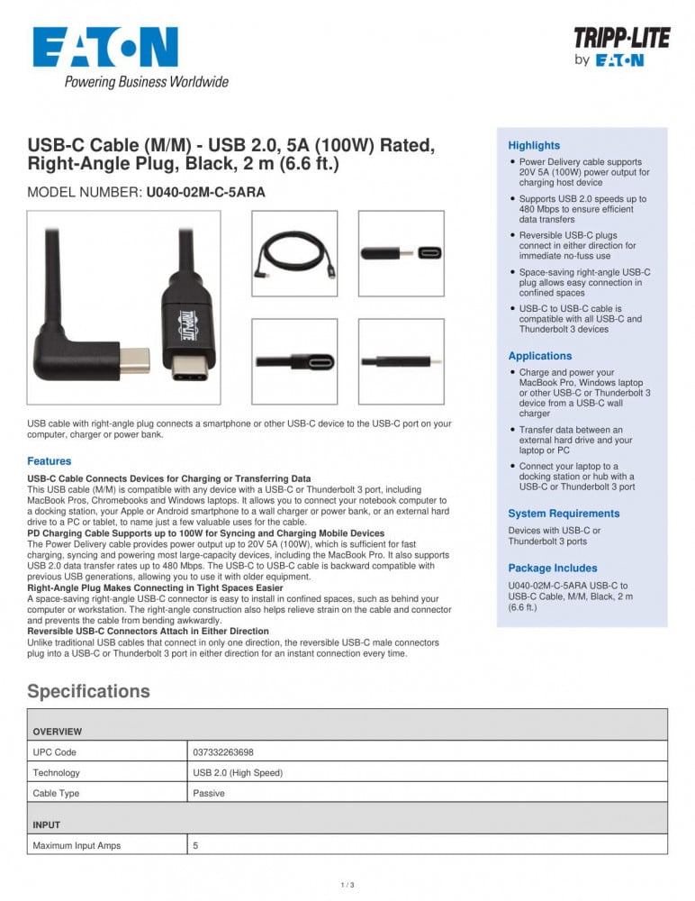 U040-02M-C-5ARA documentation page 1