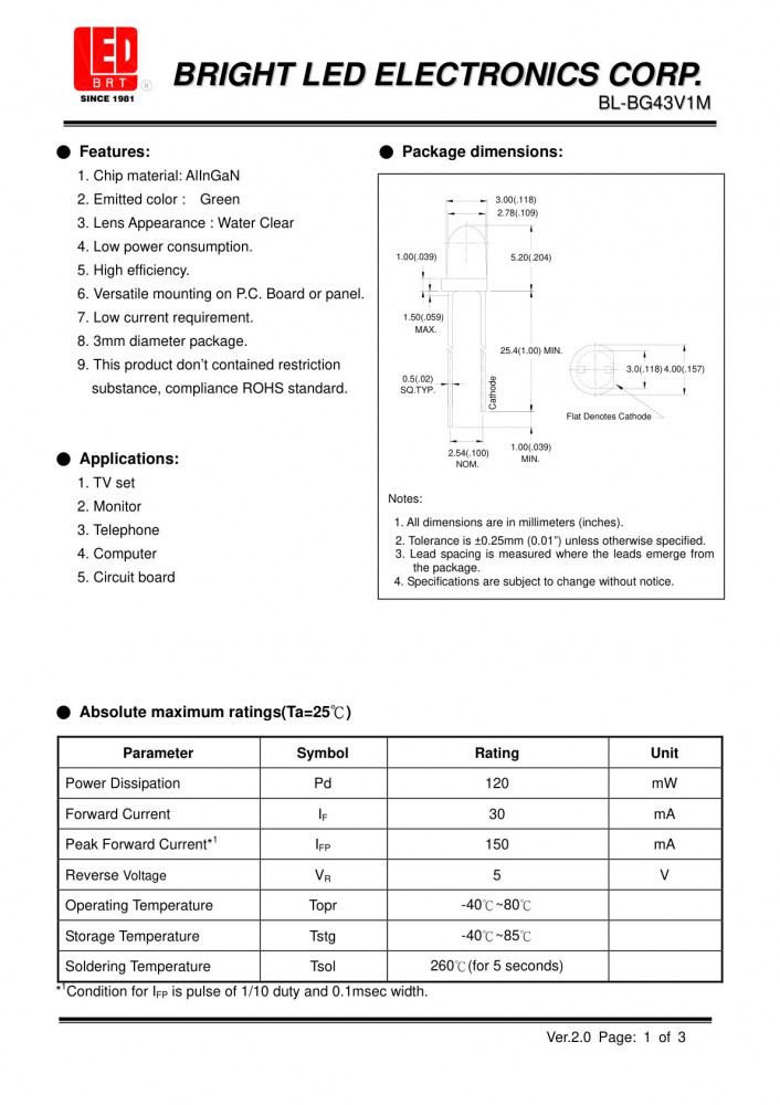 BL-BG43V1M datasheet page 1