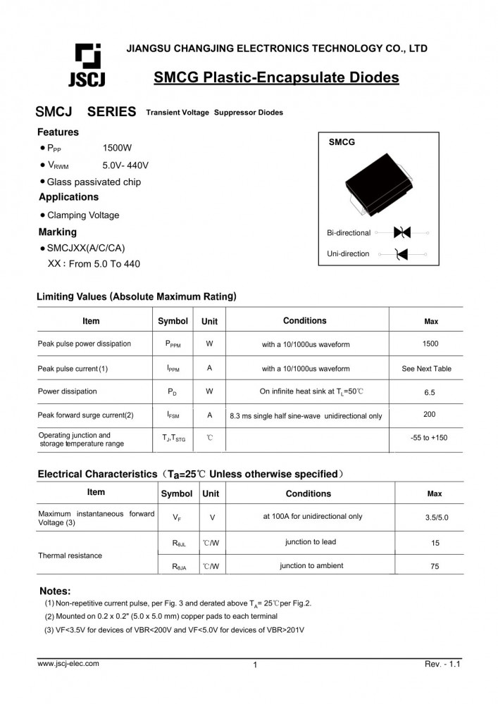 JSCJ SMCJ series datasheet page 1