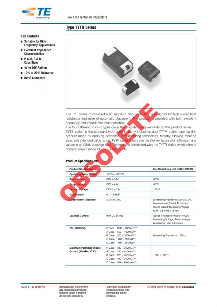 TE Connectivity TYTR series technical document preview