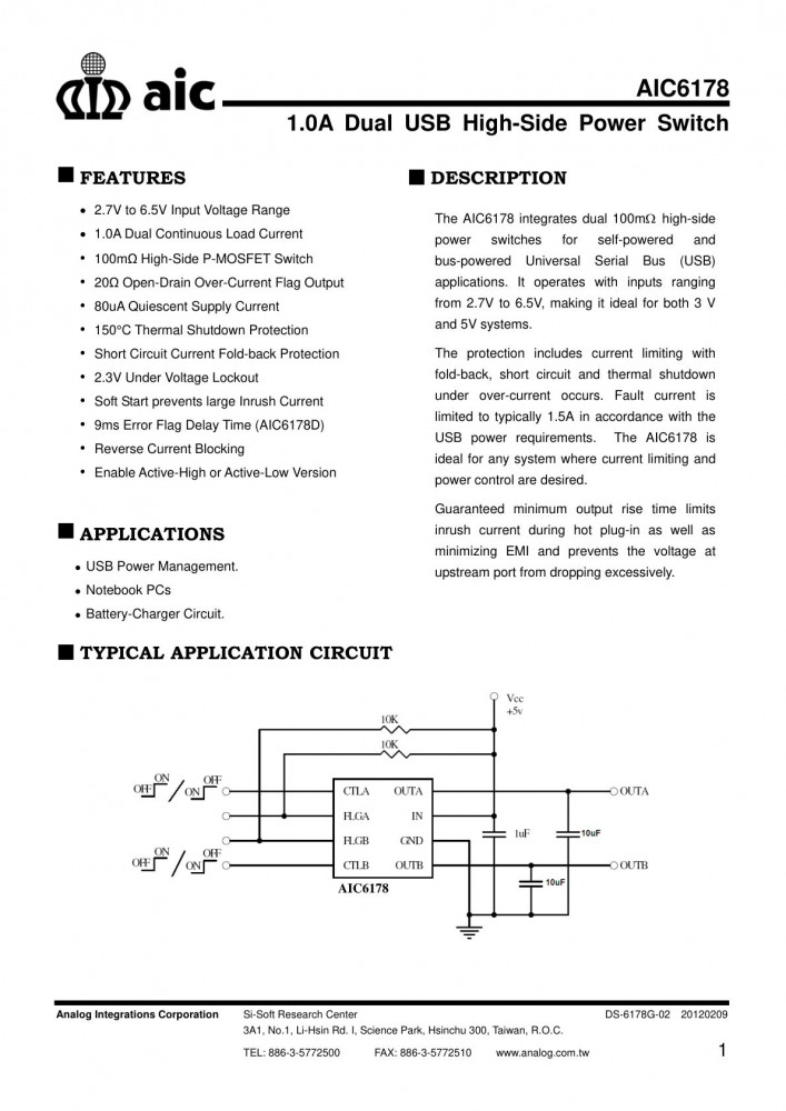 AIC6178D-1GS8TB datasheet page 1