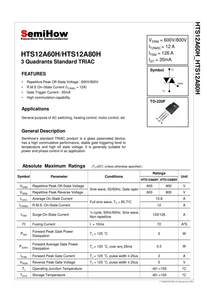 HTS12A80H technical document page 1