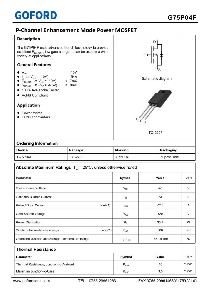 G75P04F datasheet page 1