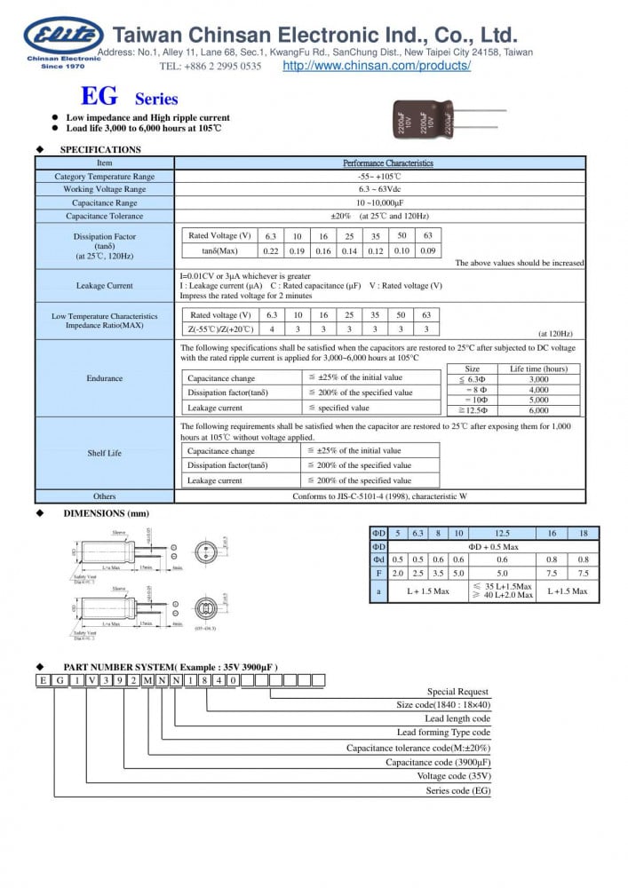 Chinsan EG series datasheet page 1