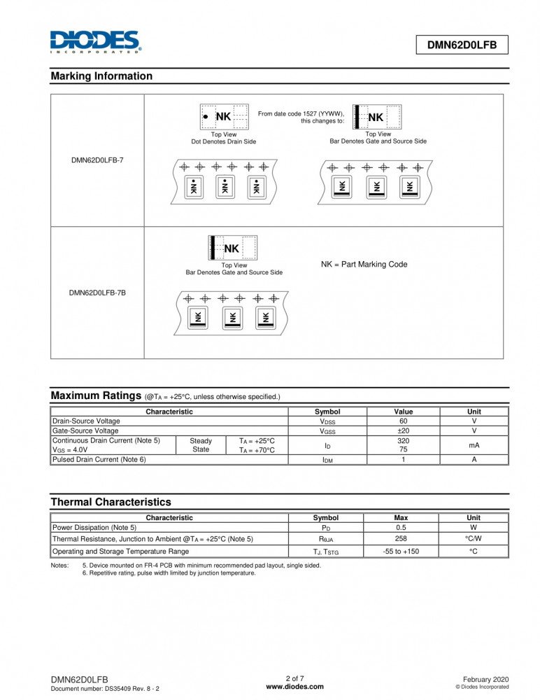 DMN62D0LFB-7B datasheet page 2