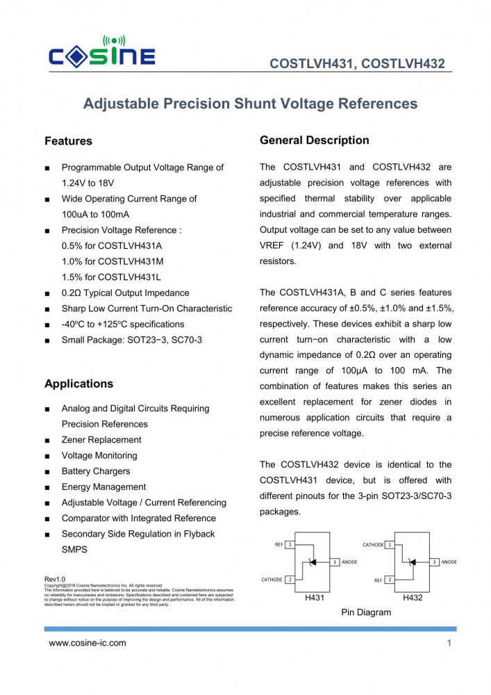 COSTLVH432M datasheet page 1
