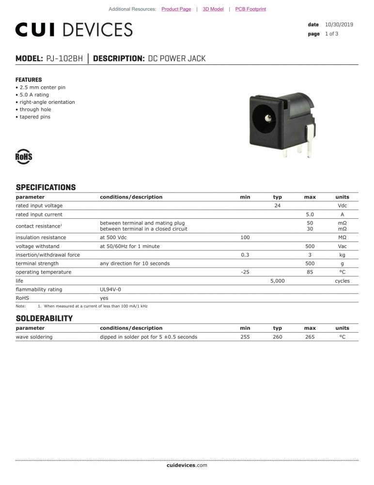 PJ-102BH technical document page 1