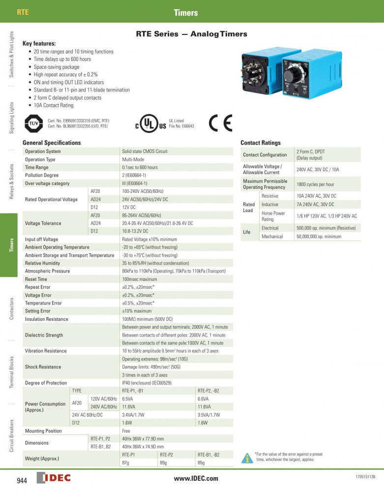 RTE analog timer technical document, page 1