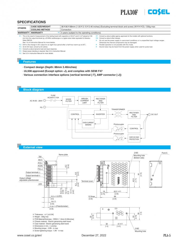 Cosel PLA series datasheet page 5