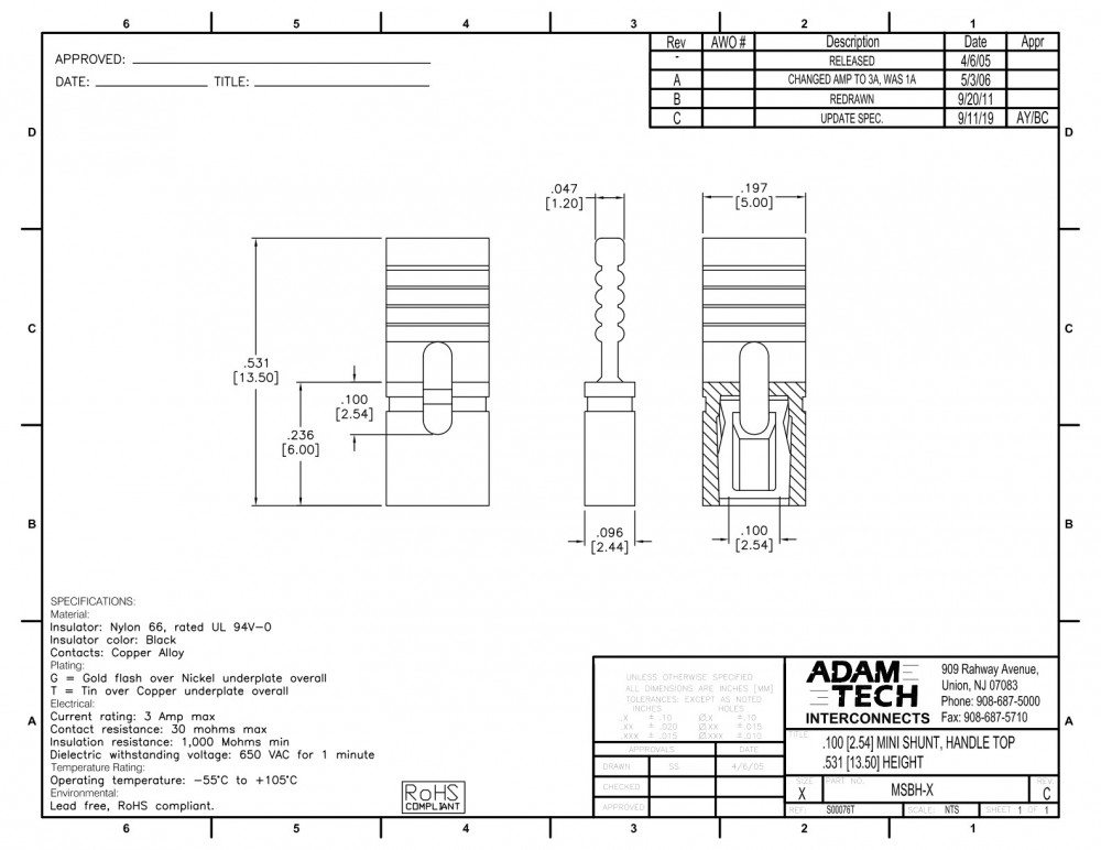 ADAM TECH MSBH-X mini shunt technical drawing preview