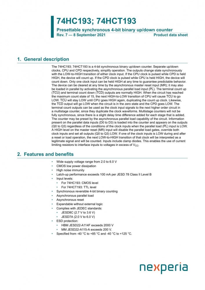 74HCT193 datasheet page 1