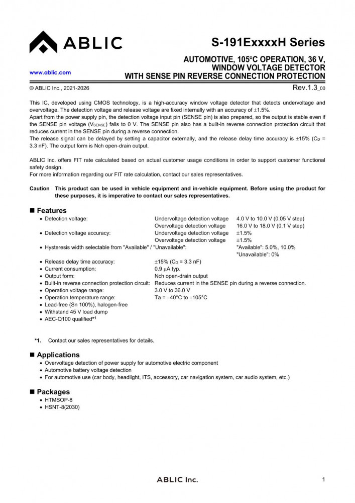ABLIC S-191E datasheet page 1