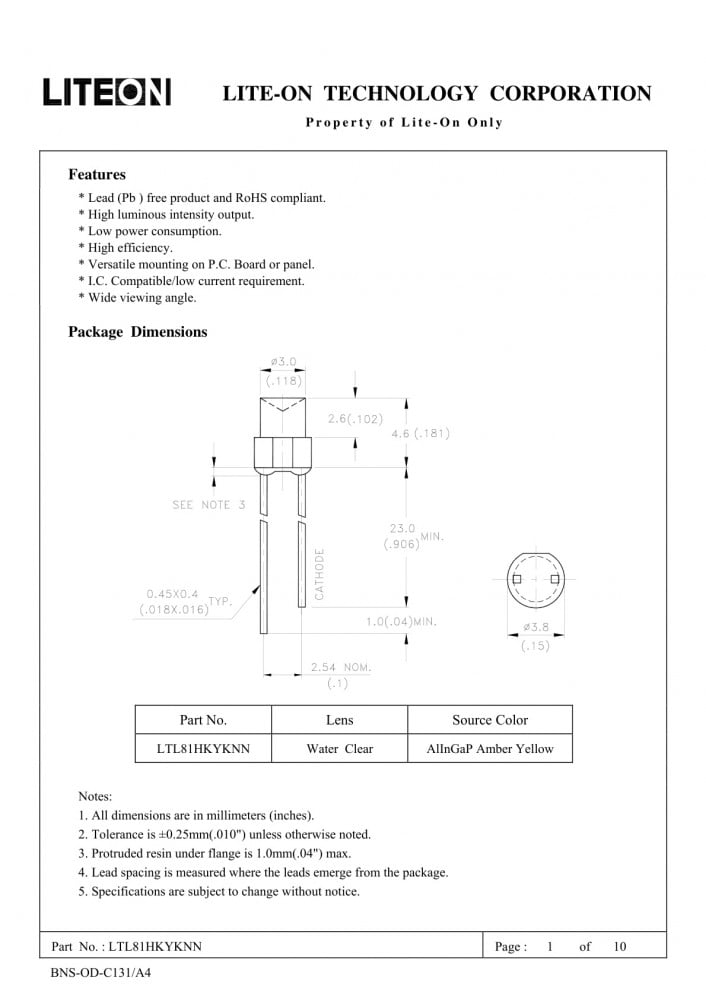 LTL81HKYKNN datasheet page 1