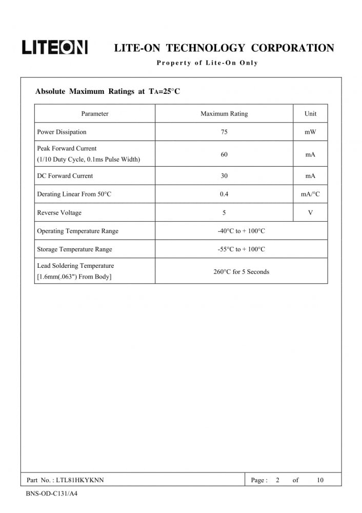 LTL81HKYKNN datasheet page 2