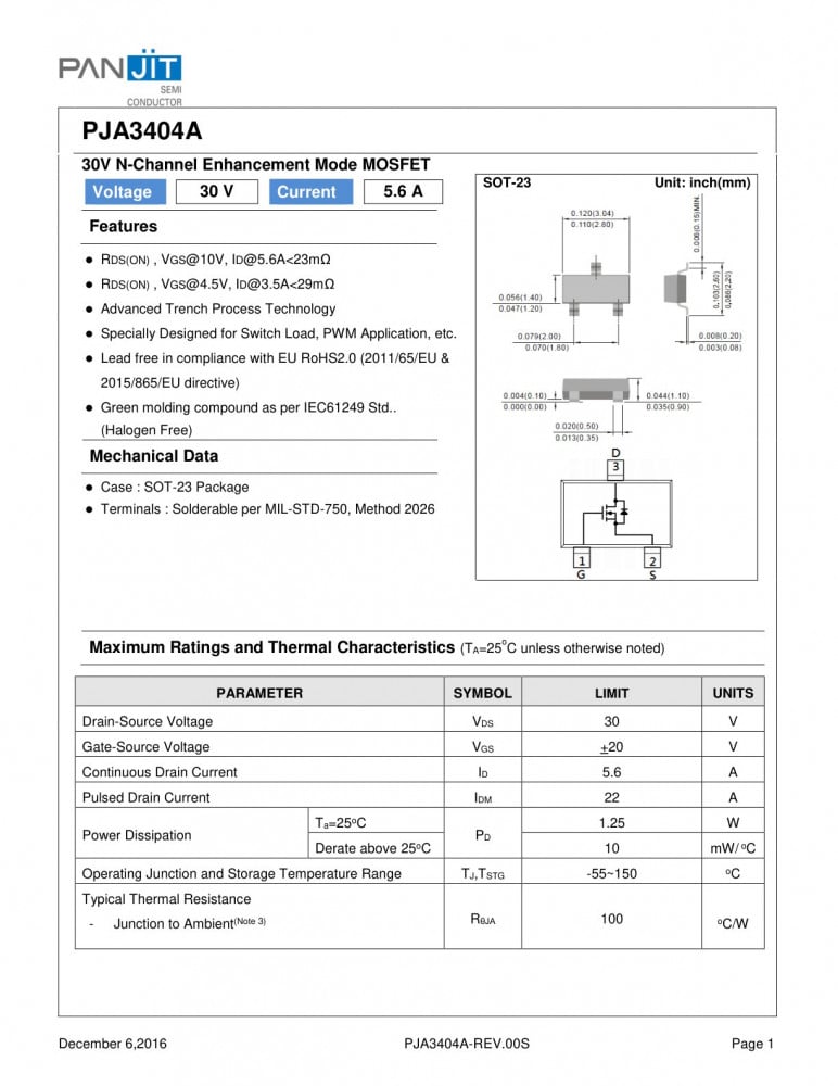 PJA3404A datasheet page 1