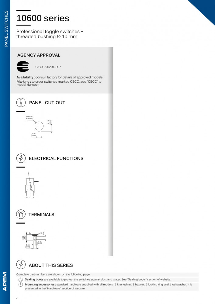 APEM 10600 series datasheet page 2