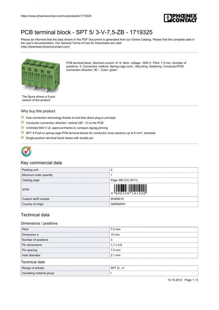 Phoenix Contact 1719325 product document page 1