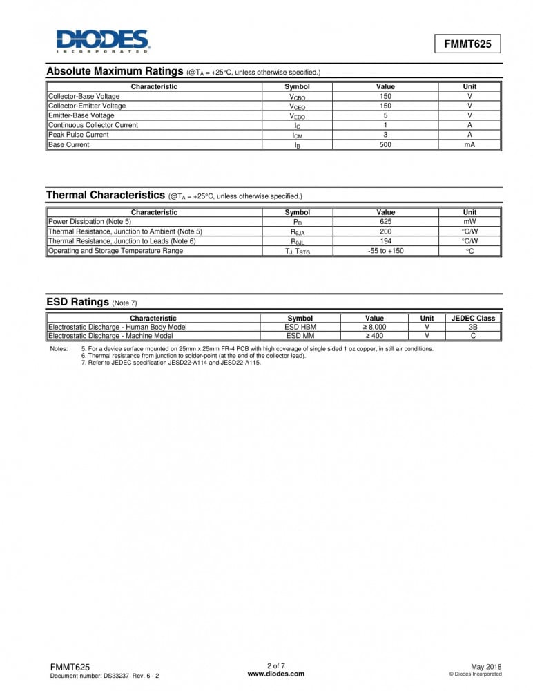 FMMT625TA datasheet page 2