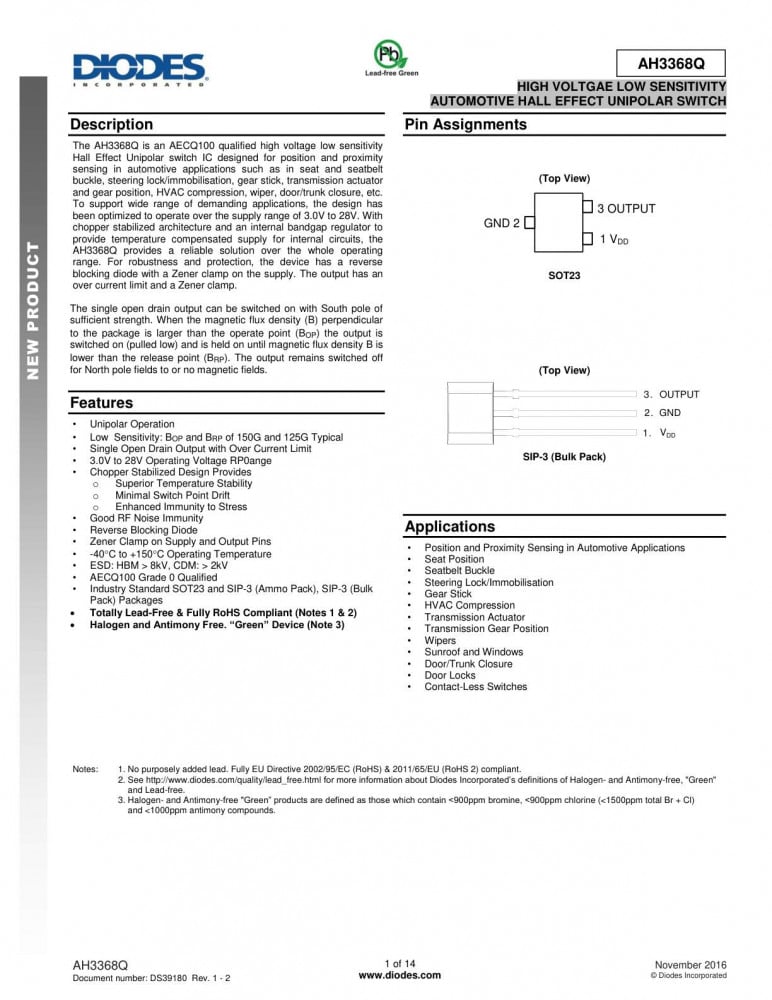 AH3368Q datasheet page 1