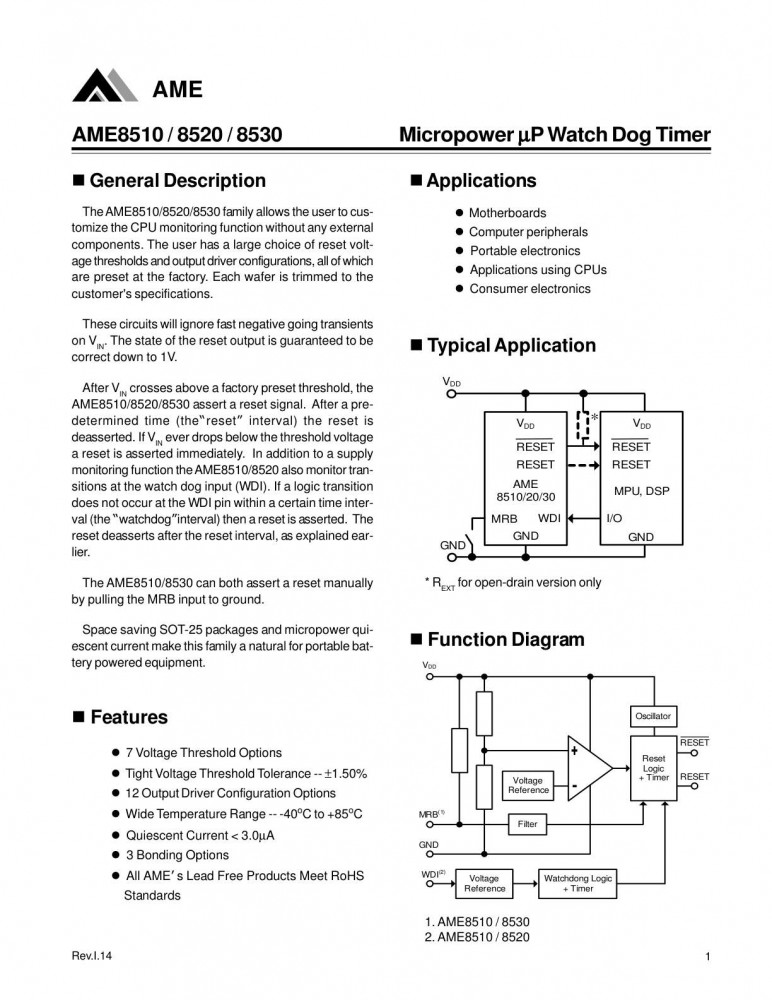 AME8510 datasheet page 1