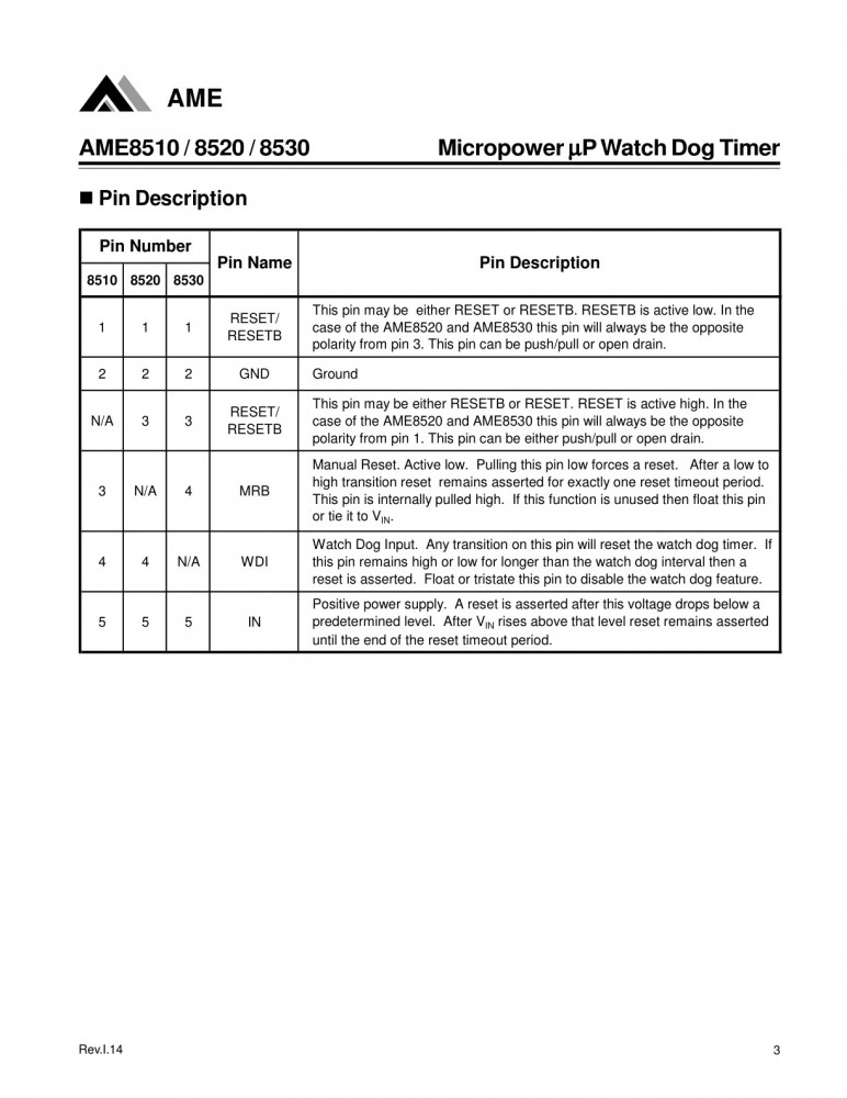 AME8510 datasheet page 3