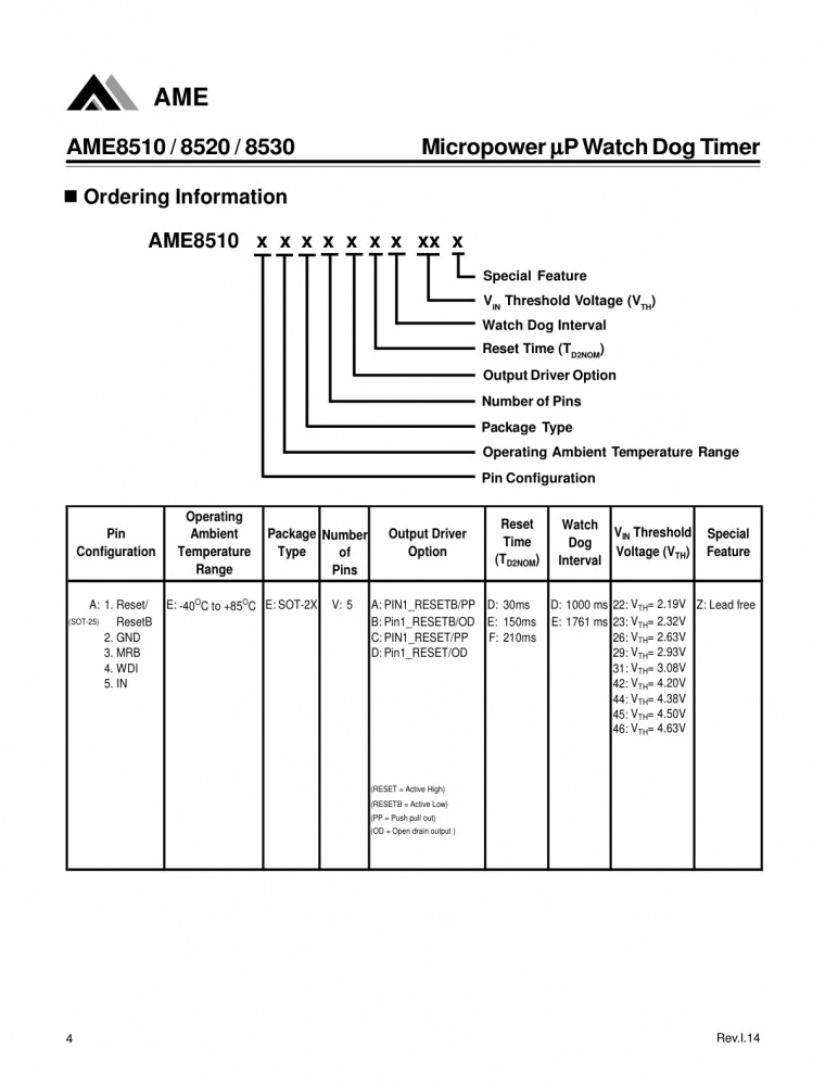 AME8510 datasheet page 4