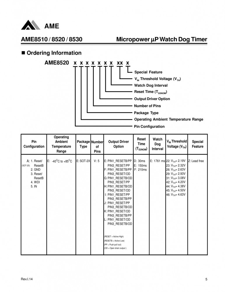 AME8510 datasheet page 5