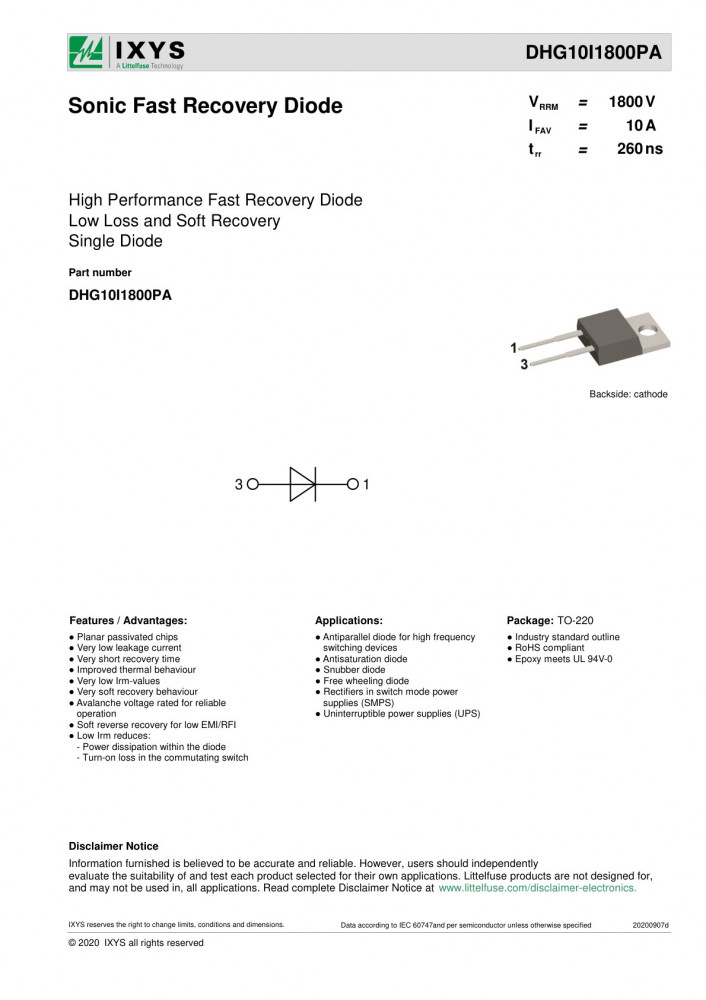DHG10I1800PA datasheet page 1