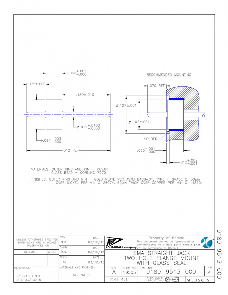 Radiall 9180-9513-000 drawing, sheet 2 of 2