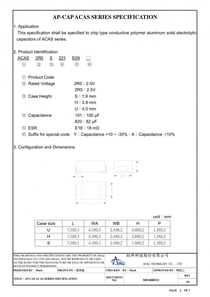 APAQ ACAS specification page 2