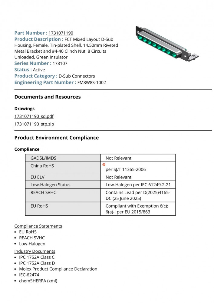 MOLEX 1731071190 technical drawing page 1