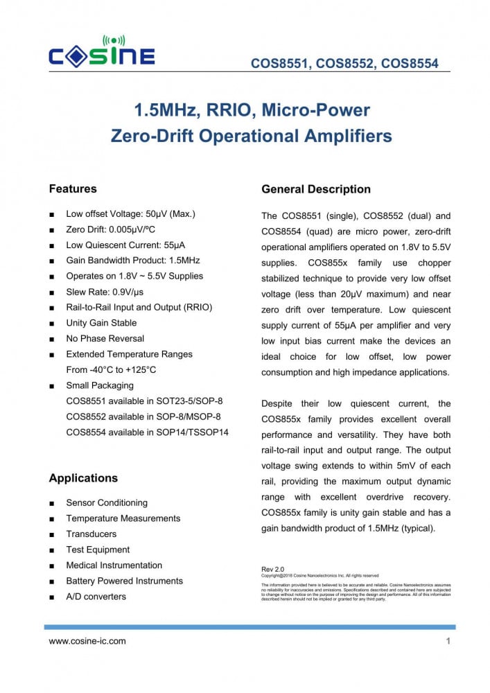 COS8554 datasheet page 1