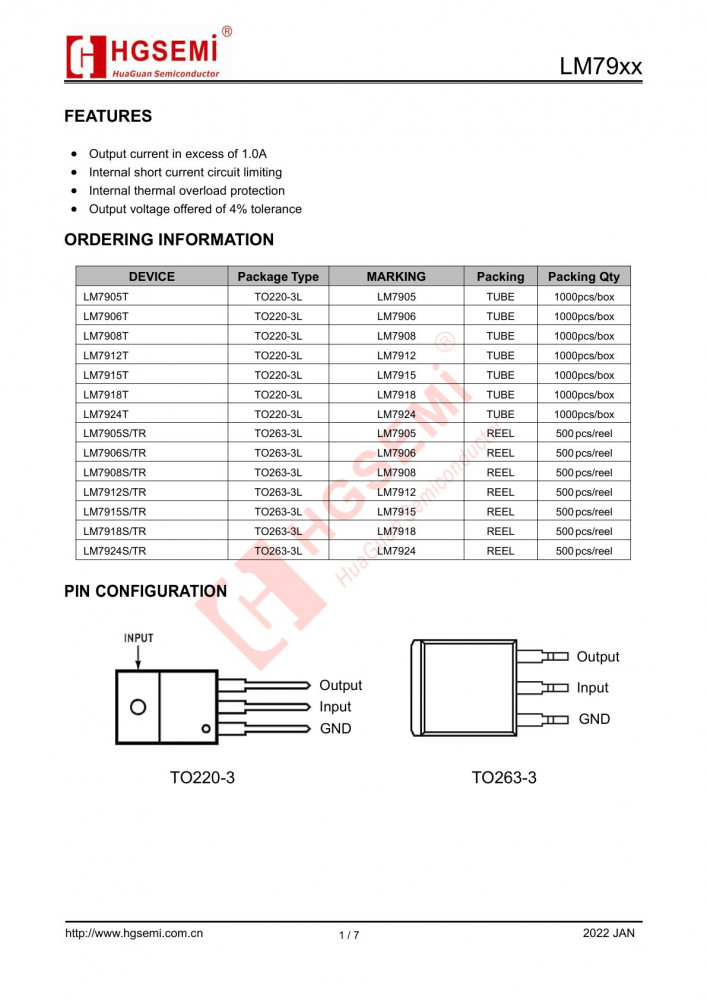 LM7905T datasheet page 1