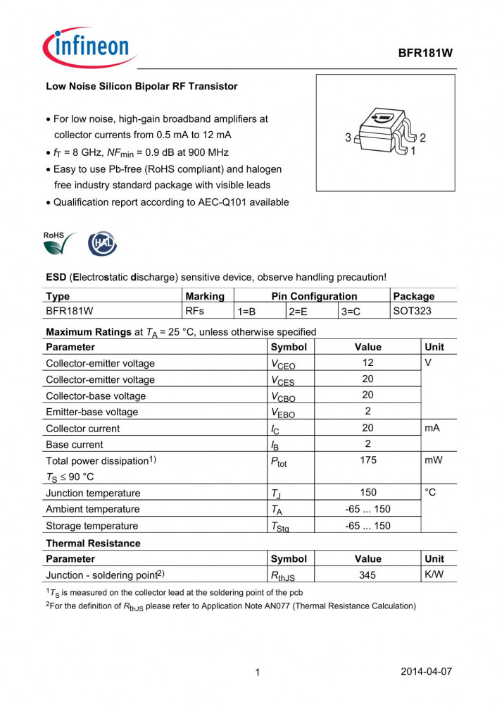 BFR 181W H6327 datasheet page 1
