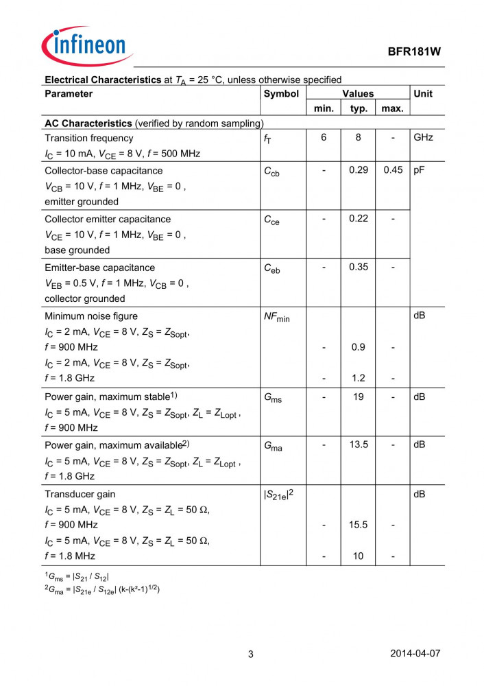BFR 181W H6327 datasheet page 3